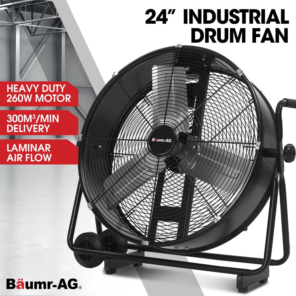 PRE-ORDER BAUMR-AG 24" 610mm 260W Industrial Mobile Floor Drum Fan, Ti ...