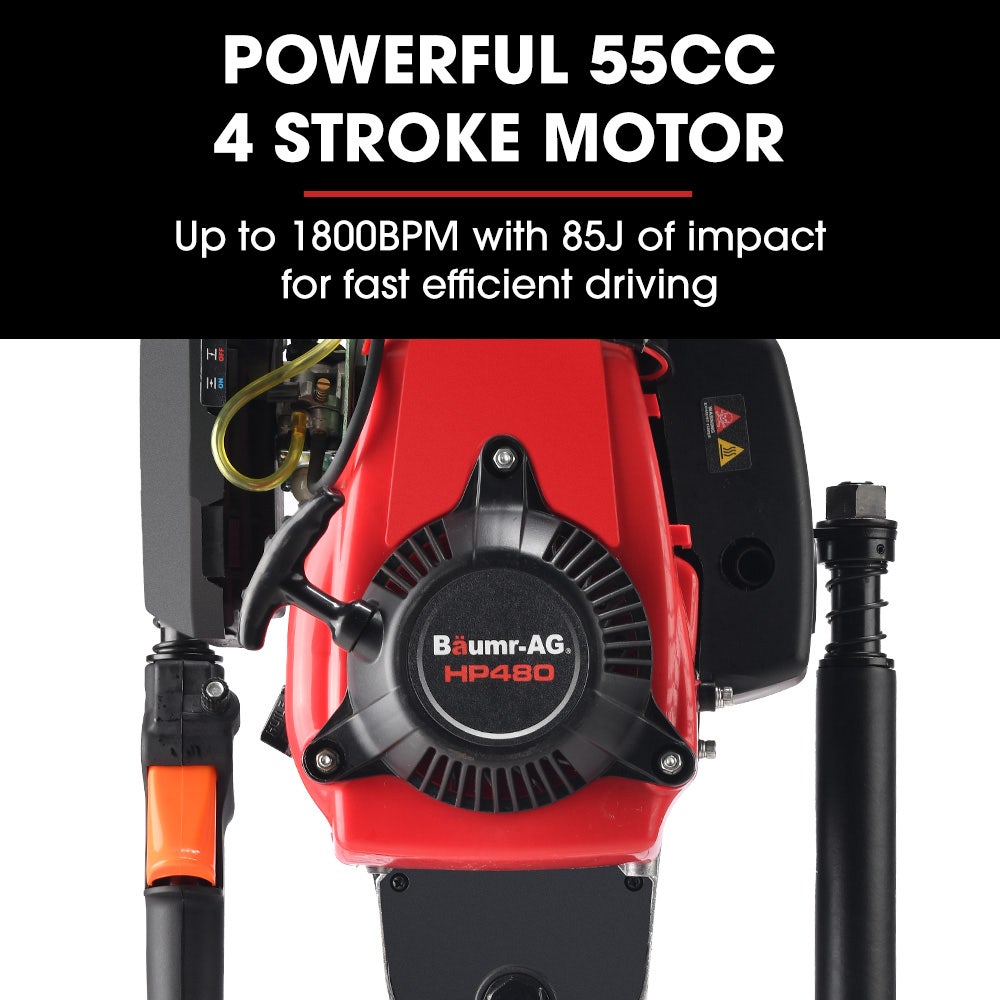 BAUMR-AG HP480 55cc 4-Stroke Petrol Post Driver, with 2 Piling Socket ...