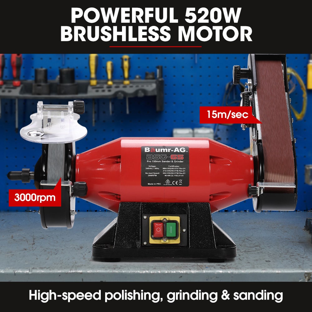 BAUMR-AG Bench Grinder Sander and Polisher Combo, 150mm Grinding Wheel ...