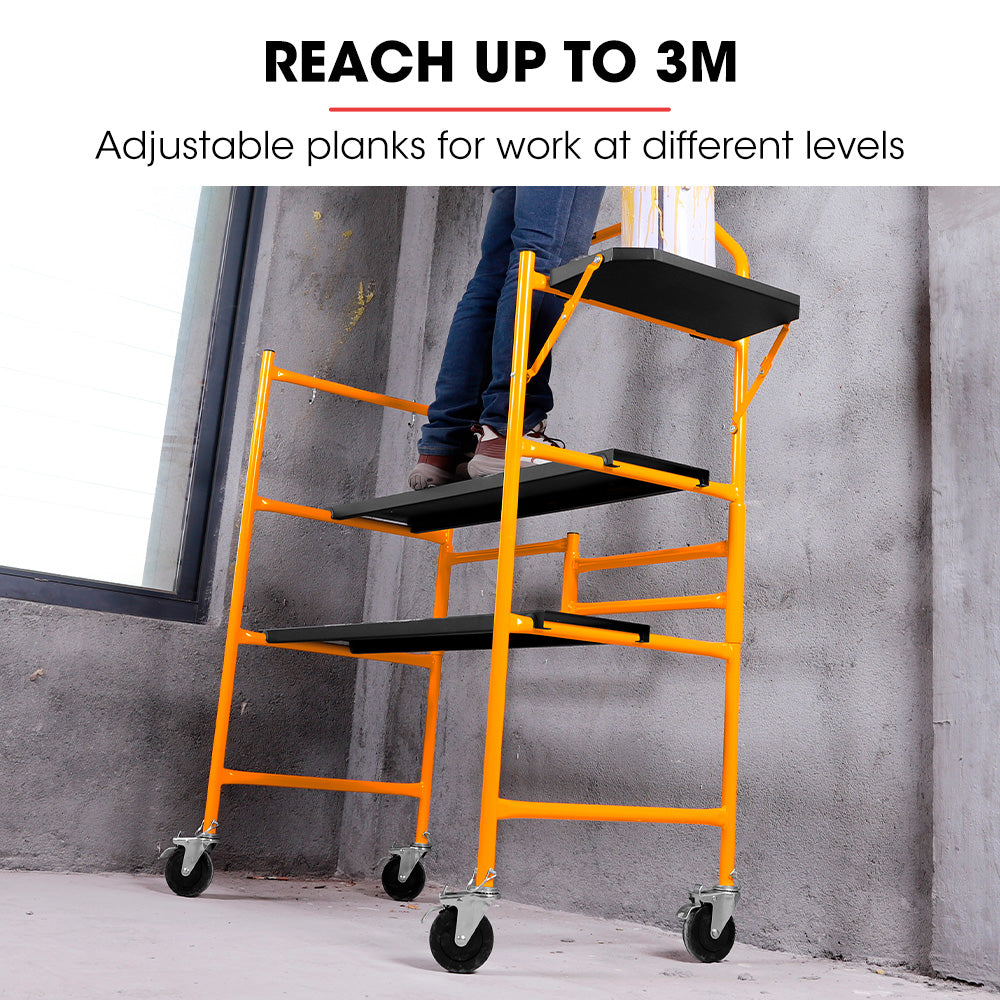 BAUMR-AG Mobile Scaffold Platform, 226kg Load, Steel Frame, Dual Heigh ...
