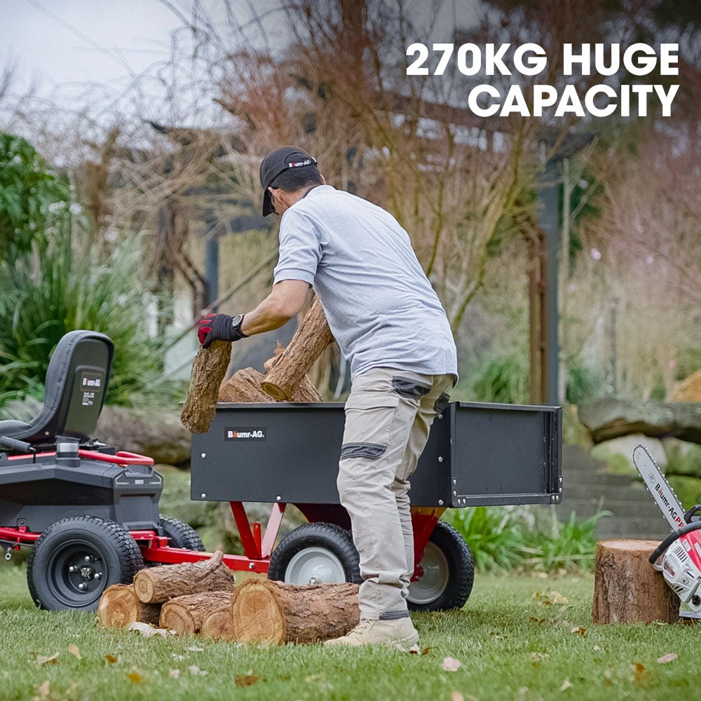 BAUMR-AG 270kg Capacity Metal Dump Cart, for Ride on Mower – Baumr-AG