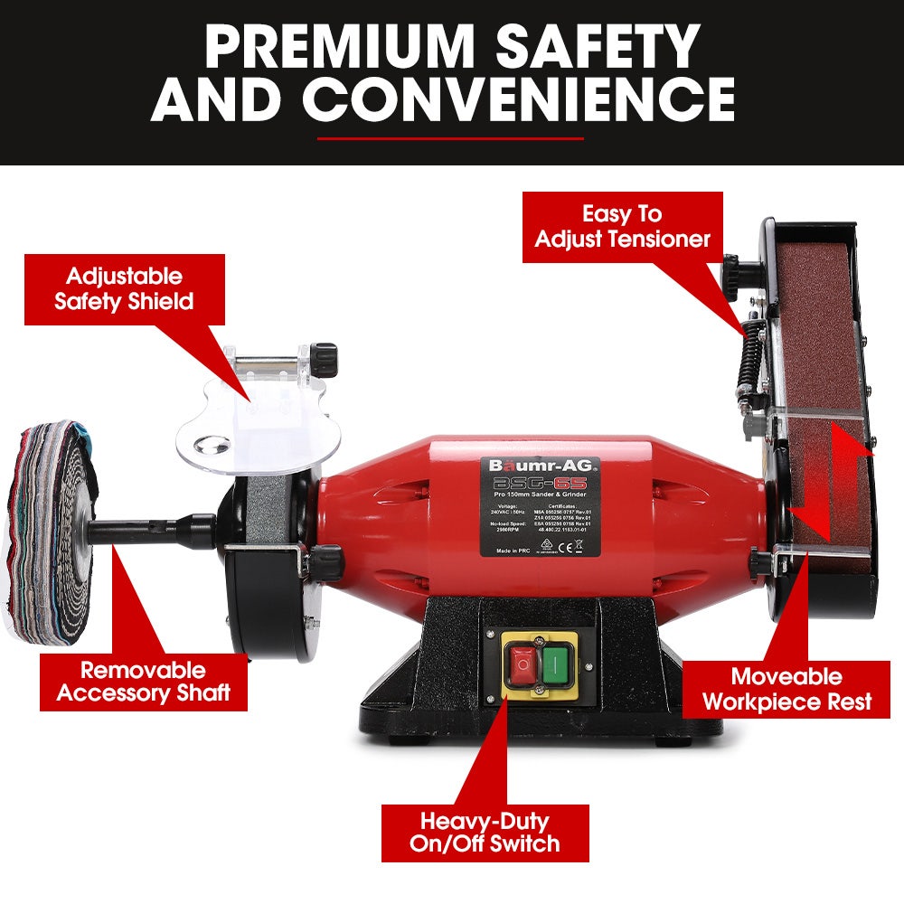 BAUMR-AG Bench Grinder Sander and Polisher Combo, 150mm Grinding Wheel ...