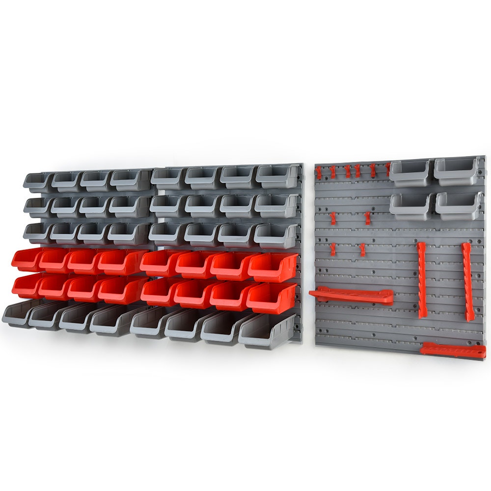 BAUMR-AG 69pc Wall Mounted Parts Bin Rack with Tool Holders - Red ...