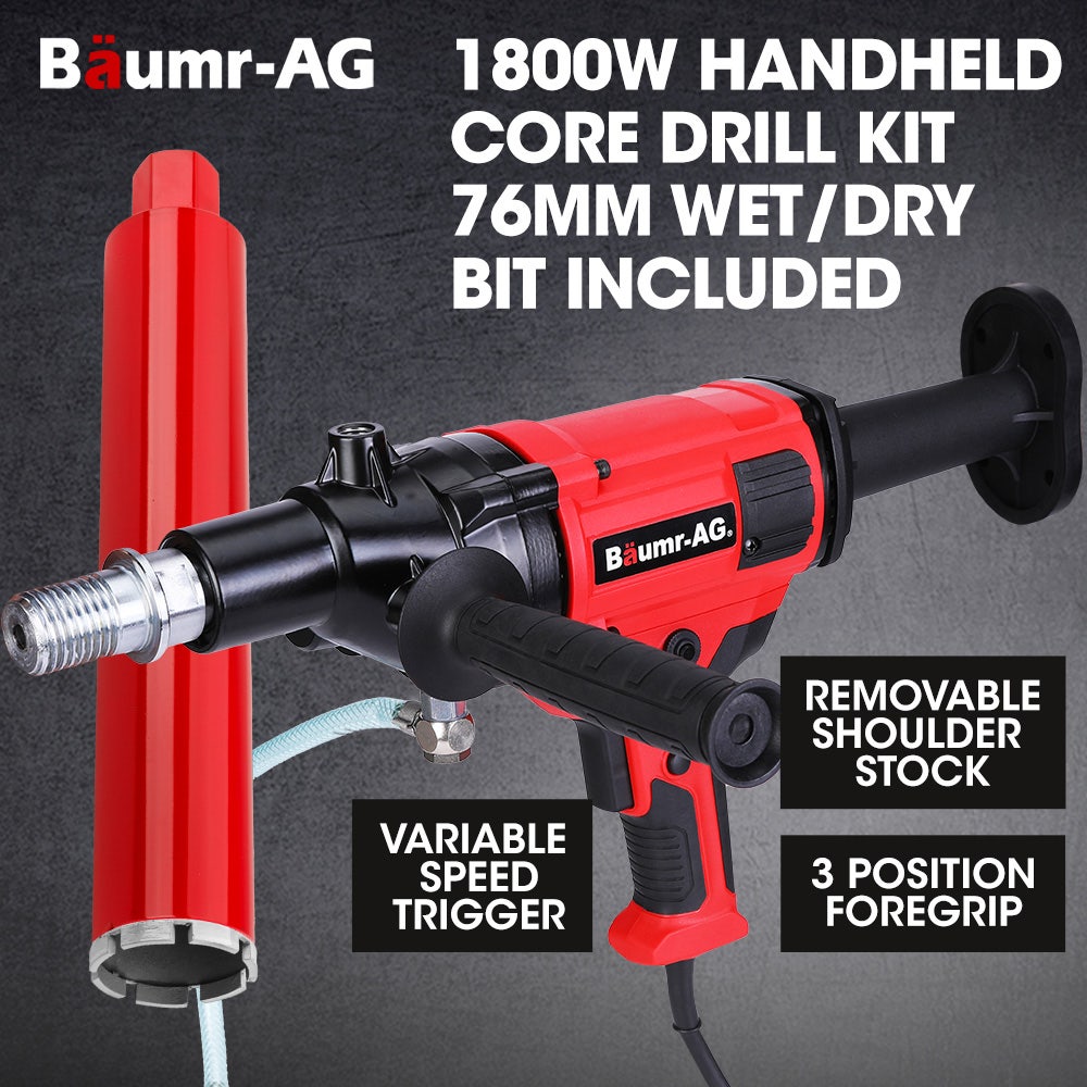 BAUMR-AG 1800W 120mm Handheld Core Drill & 76mm Diamond Drill Bit Comb ...