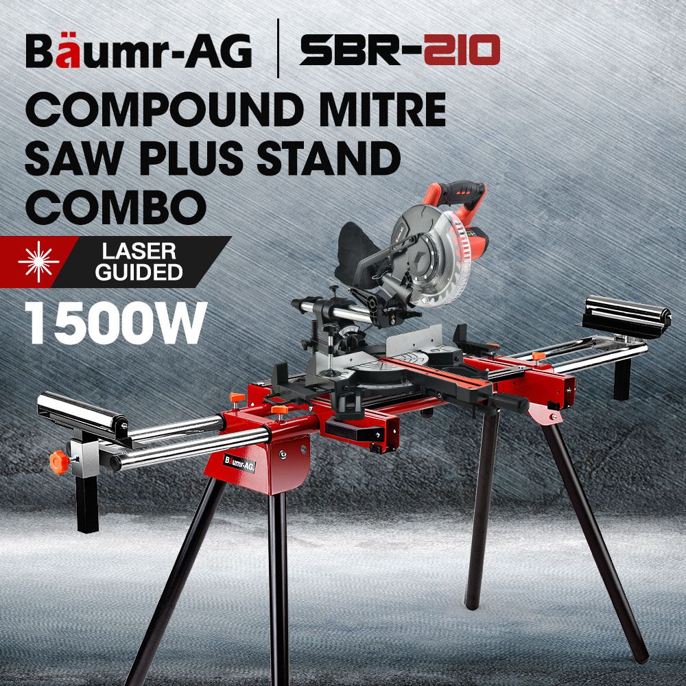 BAUMR-AG 210mm Sliding Compound Mitre Drop Saw and Adjustable Stand Co ...