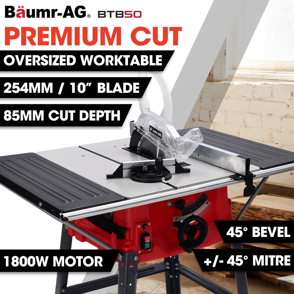 BAUMR-AG 2000W 255mm 10" Compound Table Saw, with Stand, Expandable Wo ...