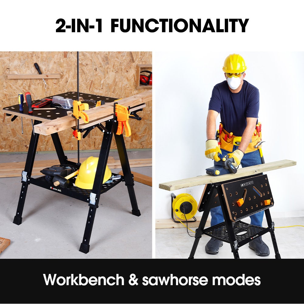 BAUMR-AG Portable Multifunction Workbench, 2-in-1 Worktable and Sawhor ...
